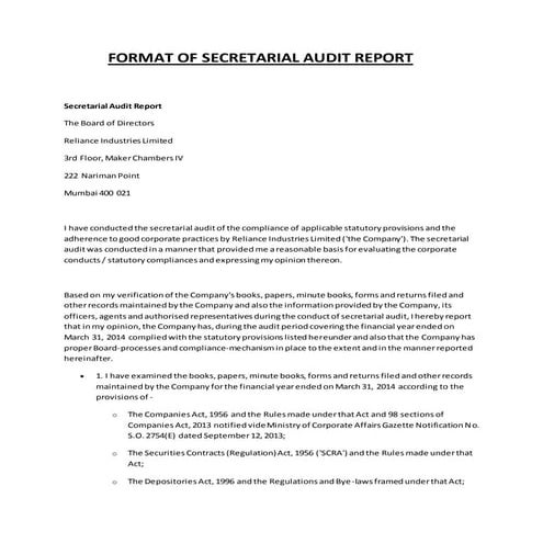 Secretarial audit report | DOCX