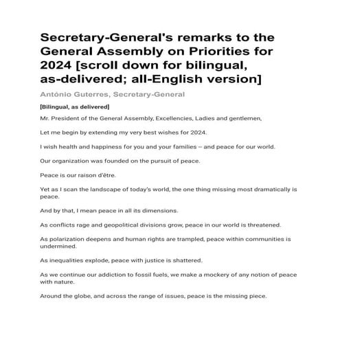 Secretary-General's remarks to the General Assembly on Priorities for ...