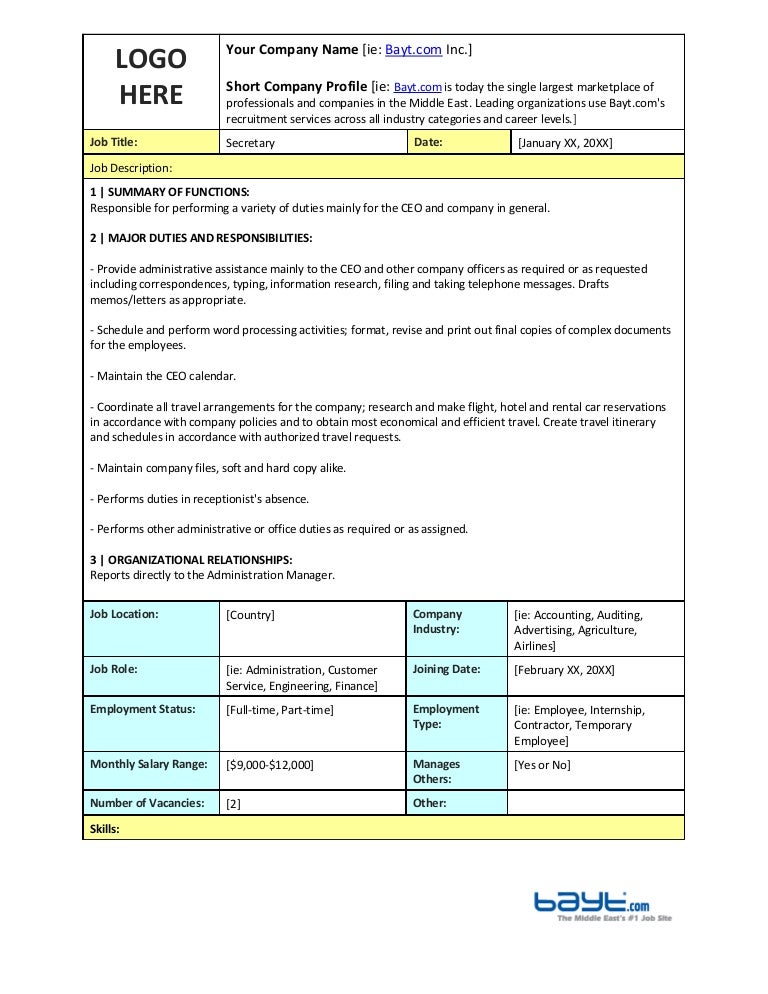 Secretary Job Description Template By Bayt secretary-job-description-template-by-bayt