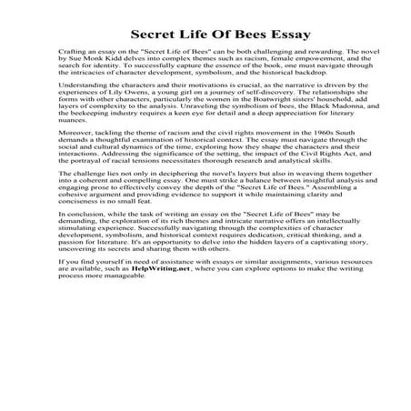 Secret Life Of Bees Essay. Secret Life of Bees-Quotes - ENG 2150 ...