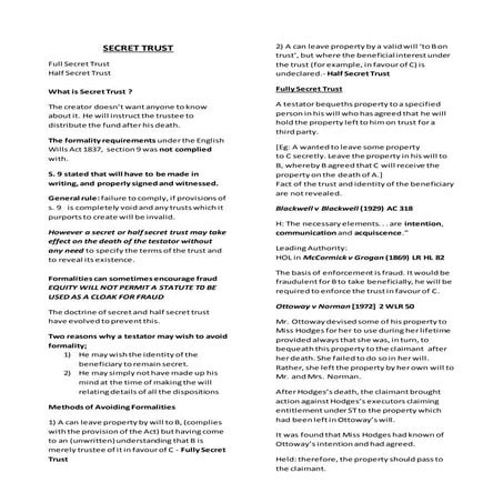 Secret trust (short notes) | DOCX