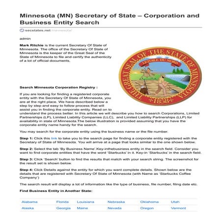Minnesota (MN) Secretary of State – Corporation and Business Entity ...