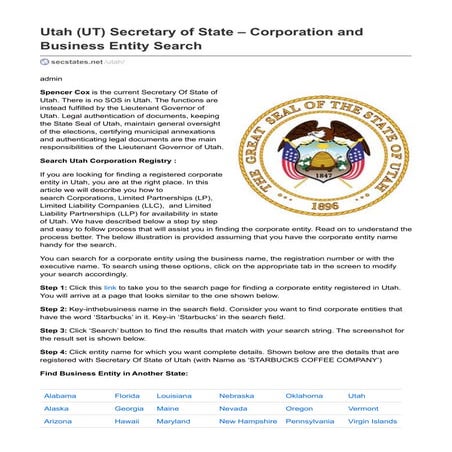 Utah (UT) Secretary of State – Corporation and Business Entity Search | PDF