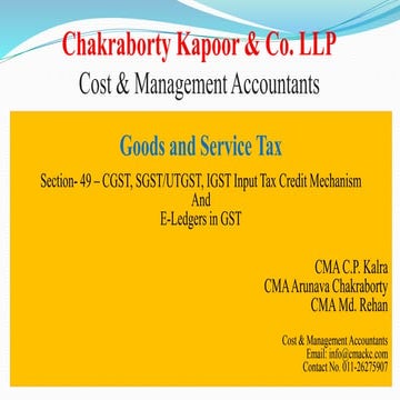 Section 49 – cgst, sgst/utgst, igst input tax credit mechanism | PPT