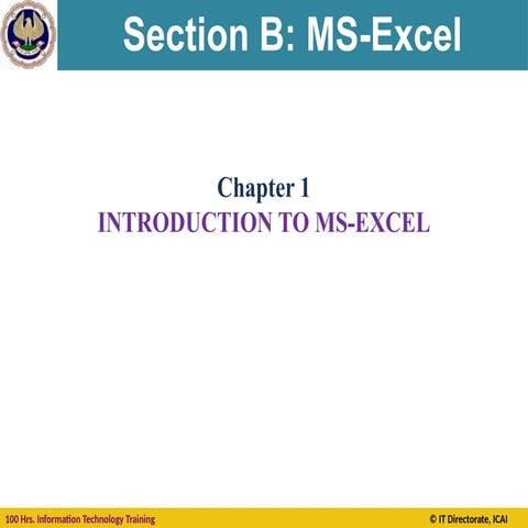 Basic course of MS Excel 2010 basics Chapter -01 | PPTX