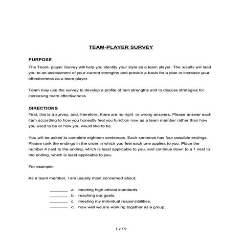 Ideal team player assessment | PDF