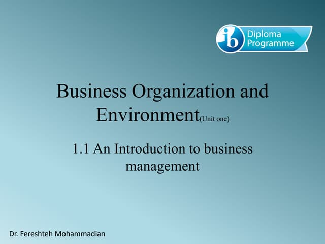 INTRODUCTION TO BUSINESS MANAGEMENT | PPT