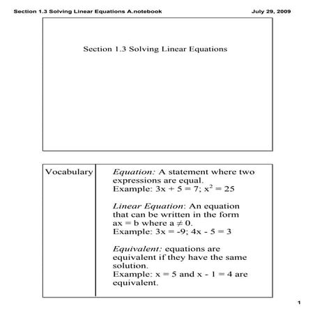 Section 1 3 Solving Linear Equations A Pdf Physics Science