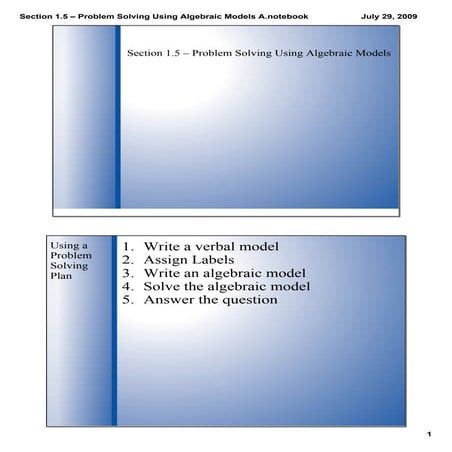 Section 1.5 Problem Solving Using Algebraic Models A | PDF