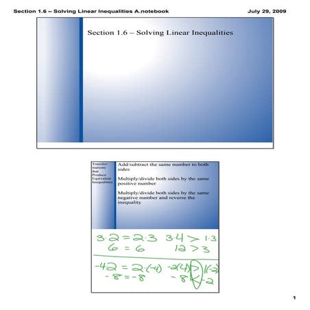 Section 1.6 – Solving Linear Inequalities A | PDF