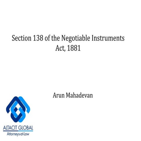 Section 138 of the negotiable instruments act | PPT