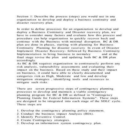 Section 1 describe the process (steps) you would use in any organiz | DOCX