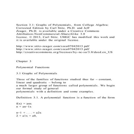 Section 3.1 graphs of polynomials, from college algebra corr | DOCX