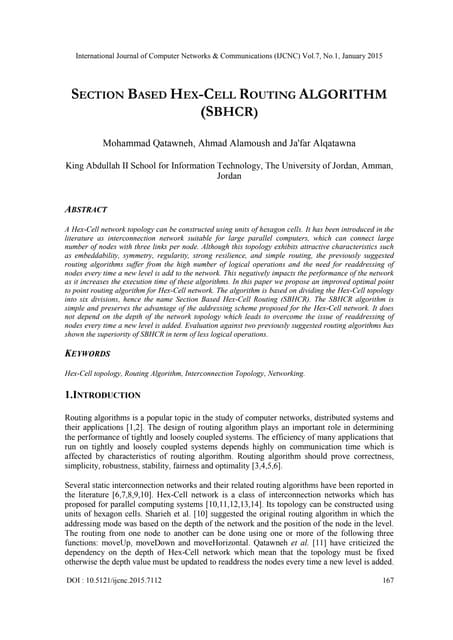 Section Based Hex Cell Routing Algorithm Sbhcr Pdf Computer Networking Computing
