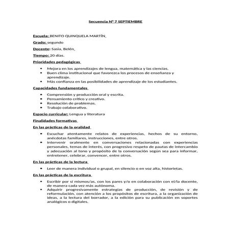 Secuencia N7. Lengua y literatura, matematica, ciencias sociales y ...