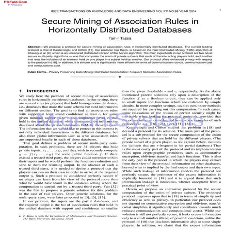 Secure Mining Of Association Rules In Horizontally Distributed Databa…