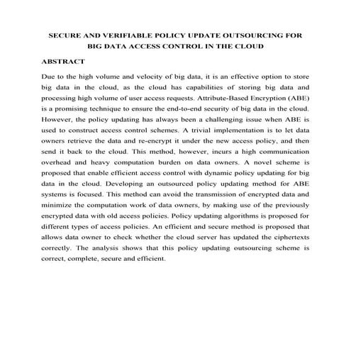 Secure And Verifiable Policy Update Outsourcing For Big Data Access Control In The Cloud Pdf
