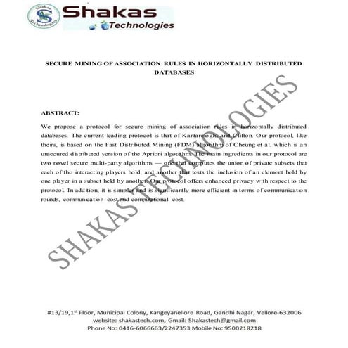 Secure Mining Of Association Rules In Horizontally Distributed Databa
