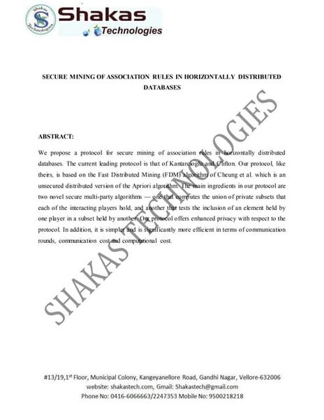 Secure Mining Of Association Rules In Horizontally Distributed Databa
