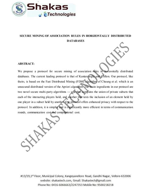 Secure Mining Of Association Rules In Horizontally Distributed Databases Docx Docx