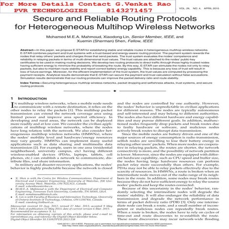 Secure And Reliable Routing Protocols For Heterogeneous Multihop Wireless Networks Pdf