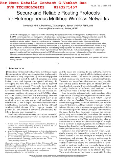 Secure And Reliable Routing Protocols For Heterogeneous Multihop Wireless Networks Pdf