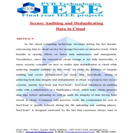 Secure Auditing And Deduplicating Data In Cloud Pdf 1879