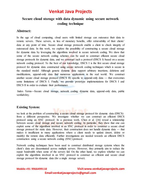Secure Cloud Storage With Data Dynamic Using Secure Network Coding Technique Pdf