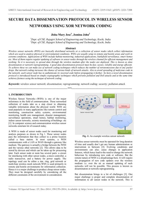 Secure Data Dissemination Protocol In Wireless Sensor Networks Using Xor Network Coding Pdf