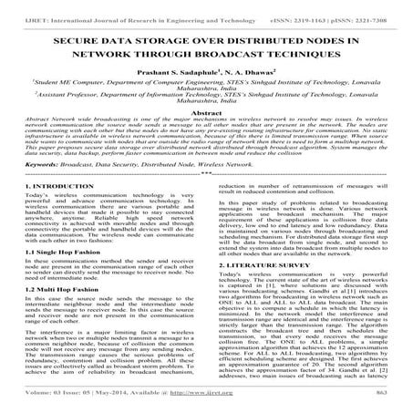 Secure Data Storage Over Distributed Nodes In Network Through Broadcast Techniques Pdf