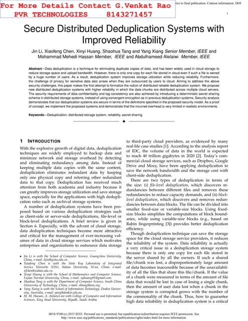 Secure Distributed Deduplication Systems Pdf