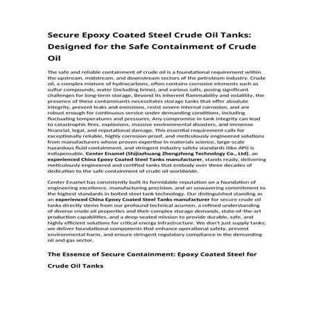 Secure Epoxy Coated Steel Crude Oil Tanks Designed for the Safe ...
