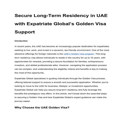 Secure Long-Term Residency in UAE with Expatriate Global’s Golden Visa ...
