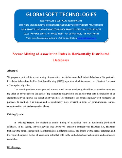 Secure Mining Of Association Rules In Horizontally Distributed Databases Docx