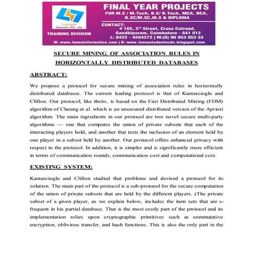Secure Mining Of Association Rules In Horizontally Distributed Databases Pdf