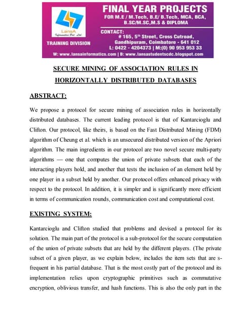 Secure Mining Of Association Rules In Horizontally Distributed Databases Pdf