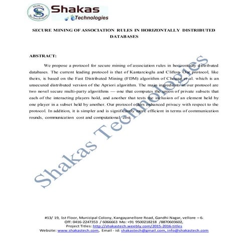Secure mining of association rules in horizontally distributed databa…