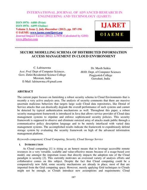 Secure Modelling Schema Of Distributed Information Access Management In