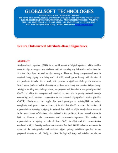 Ieee 2014 Java Data Mining Projects Secure Outsourced Attribute Based Signatures Pdf