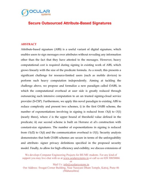 Secure Outsourced Attribute Based Signatures Pdf