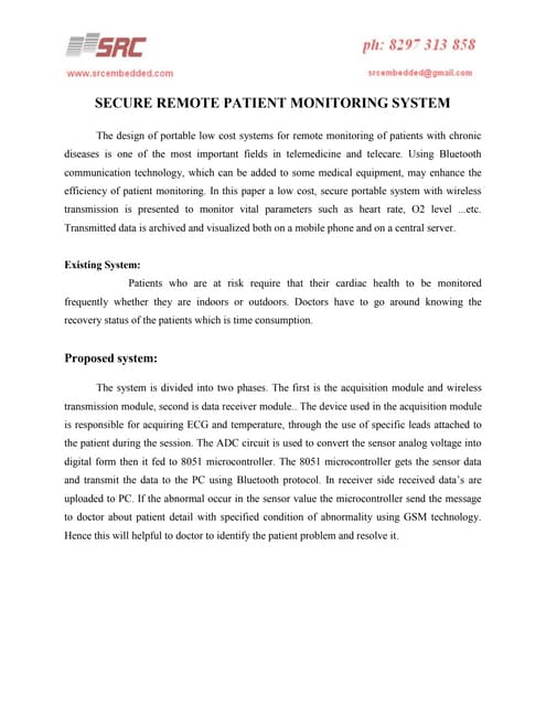 Secure Remote Patient Monitoring System Pdf Computer Peripherals Computing