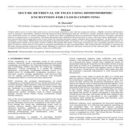 Secure Retrieval Of Files Using Homomorphic Encryption For Cloud