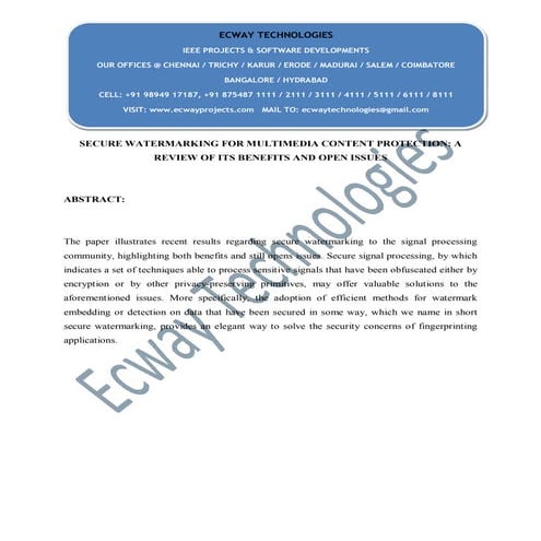Secure watermarking for multimedia content protection a review of its benefits and open issues | PDF