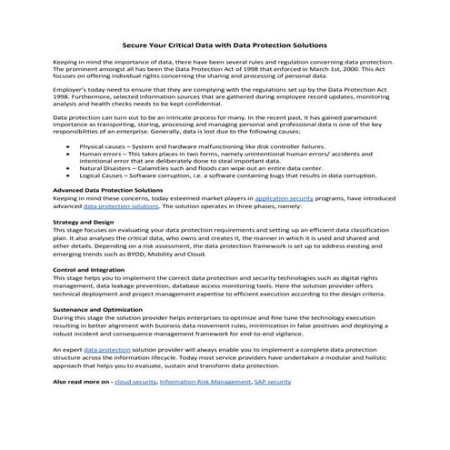 Secure Your Critical Data with Data Protection Solutions