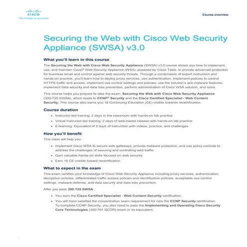 Securing The Web With Cisco Web Security Appliance Swsa Pdf