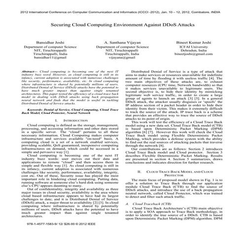 Securing Cloud Computing Environment Against D Do S Attacks Pdf