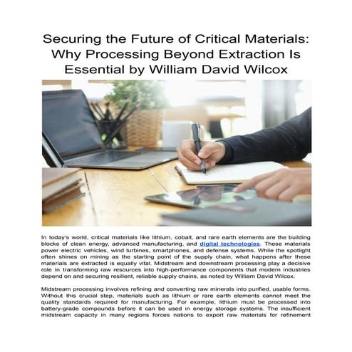 Securing the Future of Critical Materials_ Why Processing Beyond Extraction Is Essential by ...