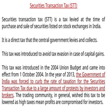 Securities Transaction Tax (STT) explained | PPTX