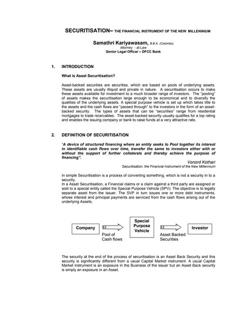 Asset securitization | PPTX | Stocks and Bonds | Personal Investing