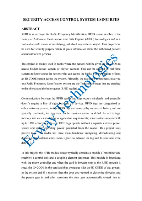 RFID BASED SECURITY ACCESS CONTROL SYSTEM | PPTX